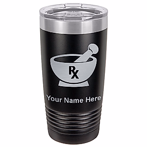 LaserGram 20oz Vacuum Insulated Tumbler Mug, Rx Pharmacy Symbol, Personalized Engraving Included (Black)