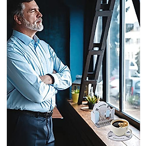 CoTa Global Moonlight Nautical Wooden Coaster Set - Rustic Circle Coaster Set with Holder, Cute Beach Theme Drink Coasters Set for Spill and Scratch Free Tabletop - 6 Coasters and 1 Holder Set