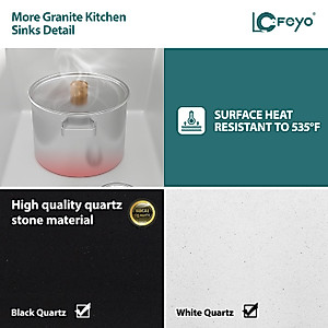 Lofeyo 33 Inch White Granite Composite Quartz Undermount Single Bowl Kitchen Sink Under Counter Contemporary Kitchen Deep Sink Basin 33"x19"