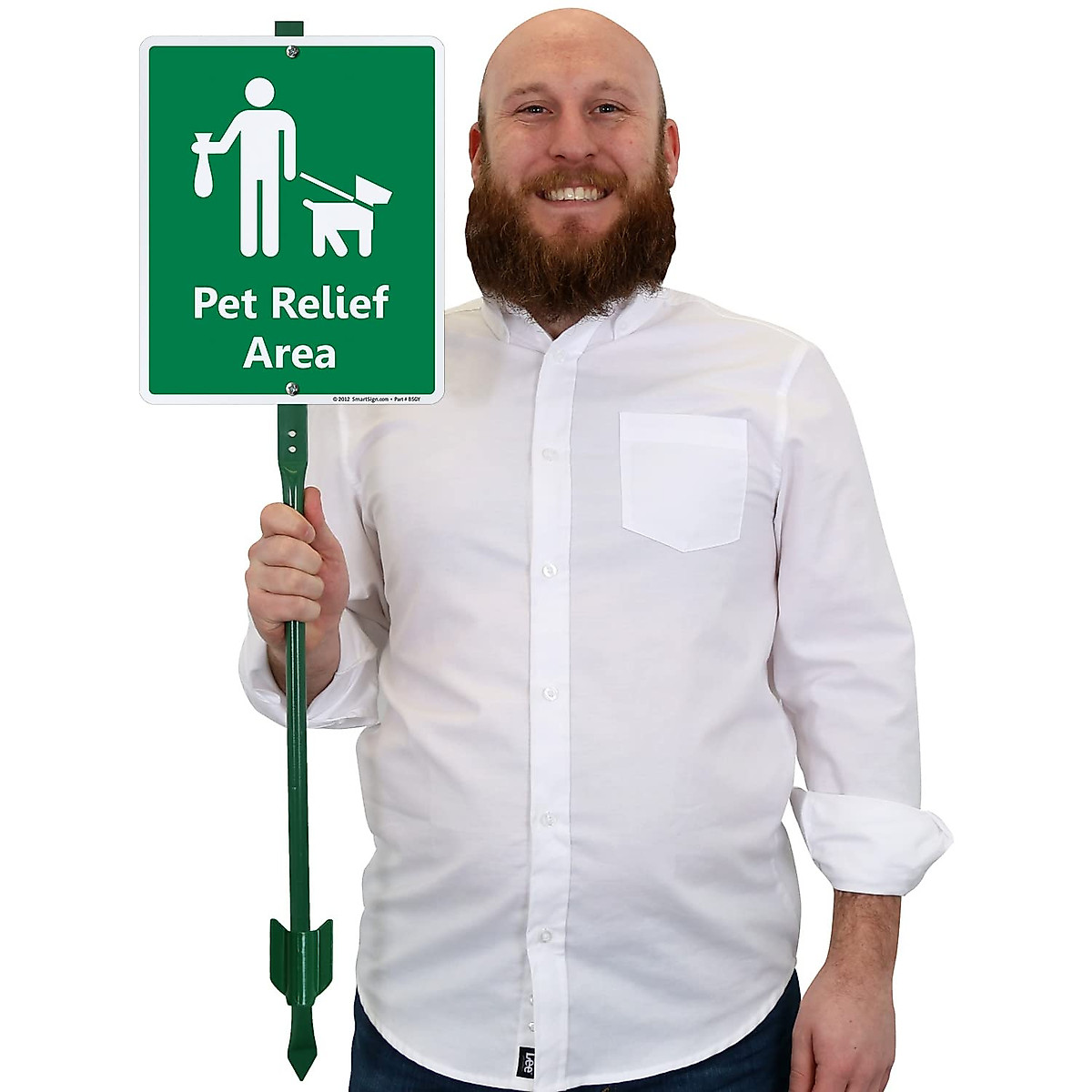 SmartSign 12 x 10 inch “Pet Relief Area” LawnBoss Yard Sign with 3 foot Stake, 40 mil Laminated Rustproof Aluminum, White and Green, Set of 1, Made in USA