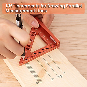 Neitra Small Square Ruler with Fixed Angle Pin, Accurate Compact Aluminum Alloy Mini Squares with Laser Etched Markings, Includes a Mechanical Pencil for Carpenter Woodworking Furniture Projects