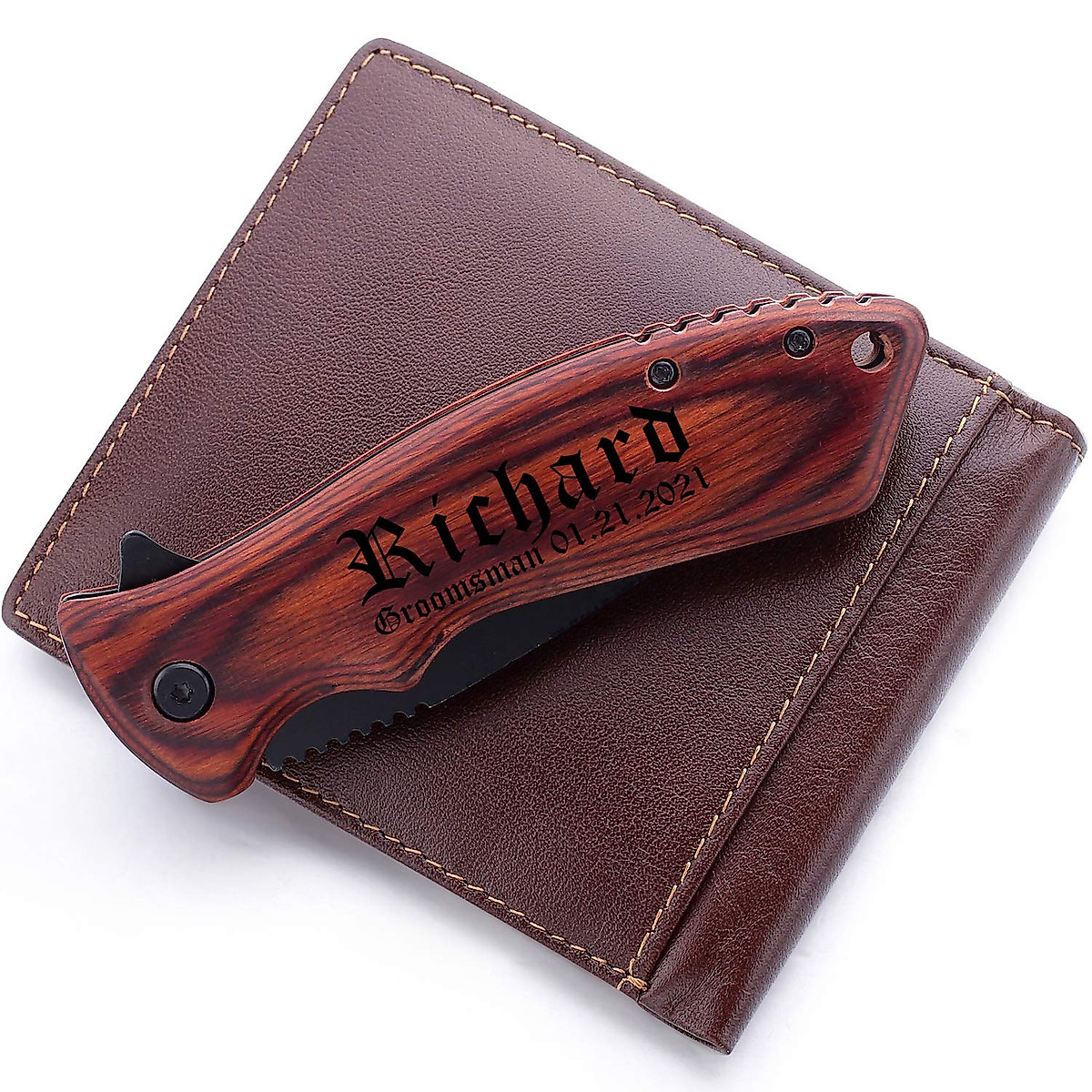 Groomsmen Gifts For Men Wedding Knife Set - Personalized Pocket Knife Custom Knife Gift Options - Best Groomsman, Mens Bachelor, Best Man Proposal Gift Set - 6 Font