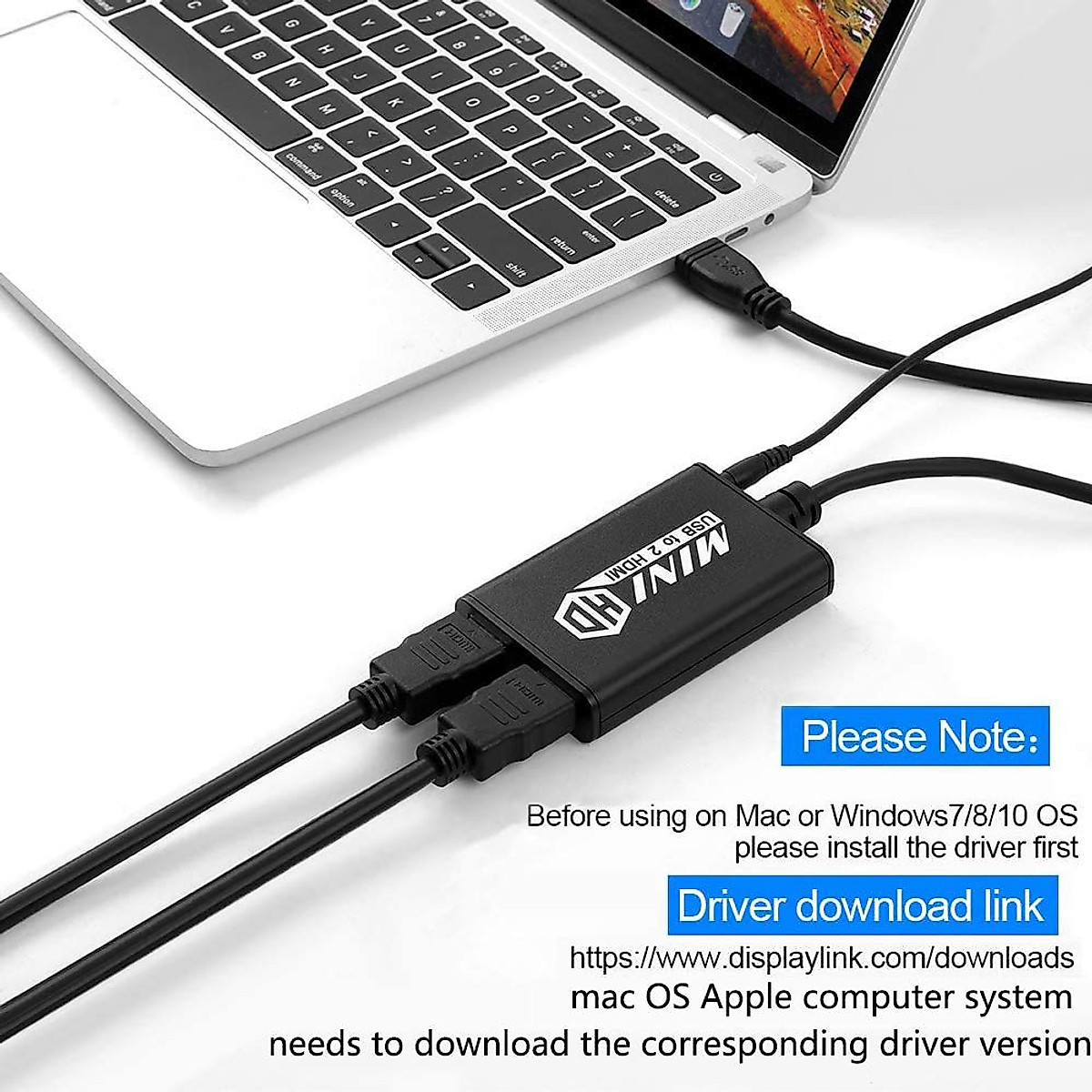 Unstincer USB 3.0 to Dual HDMI Adapter,Compatible with Windows ChromeBook MacBook,Support 3.5mm Jack Stereo Output Expand 2 Different Display Screens (Dual HDMI Adapter)