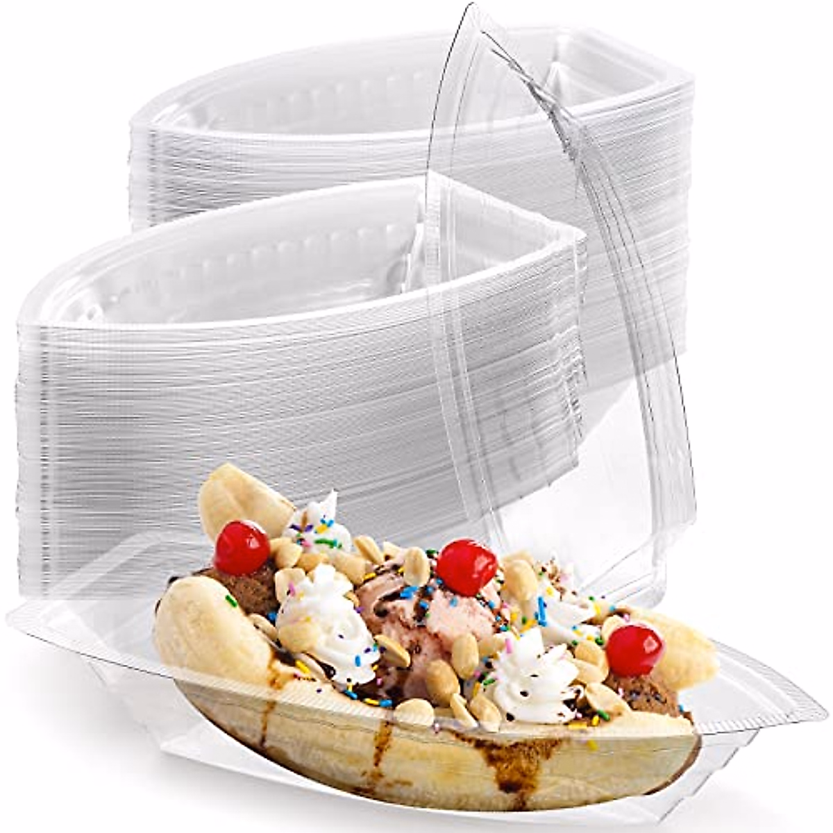 ZEAYEA 120 Pack Banana Split Boat Plate, 12 oz Disposable Plastic Food Boats, Food Grade Ice Cream Sundae Serving Bowls for Snack, Salad, Chip, Dessert Bowls for Party, Restaurants, Home