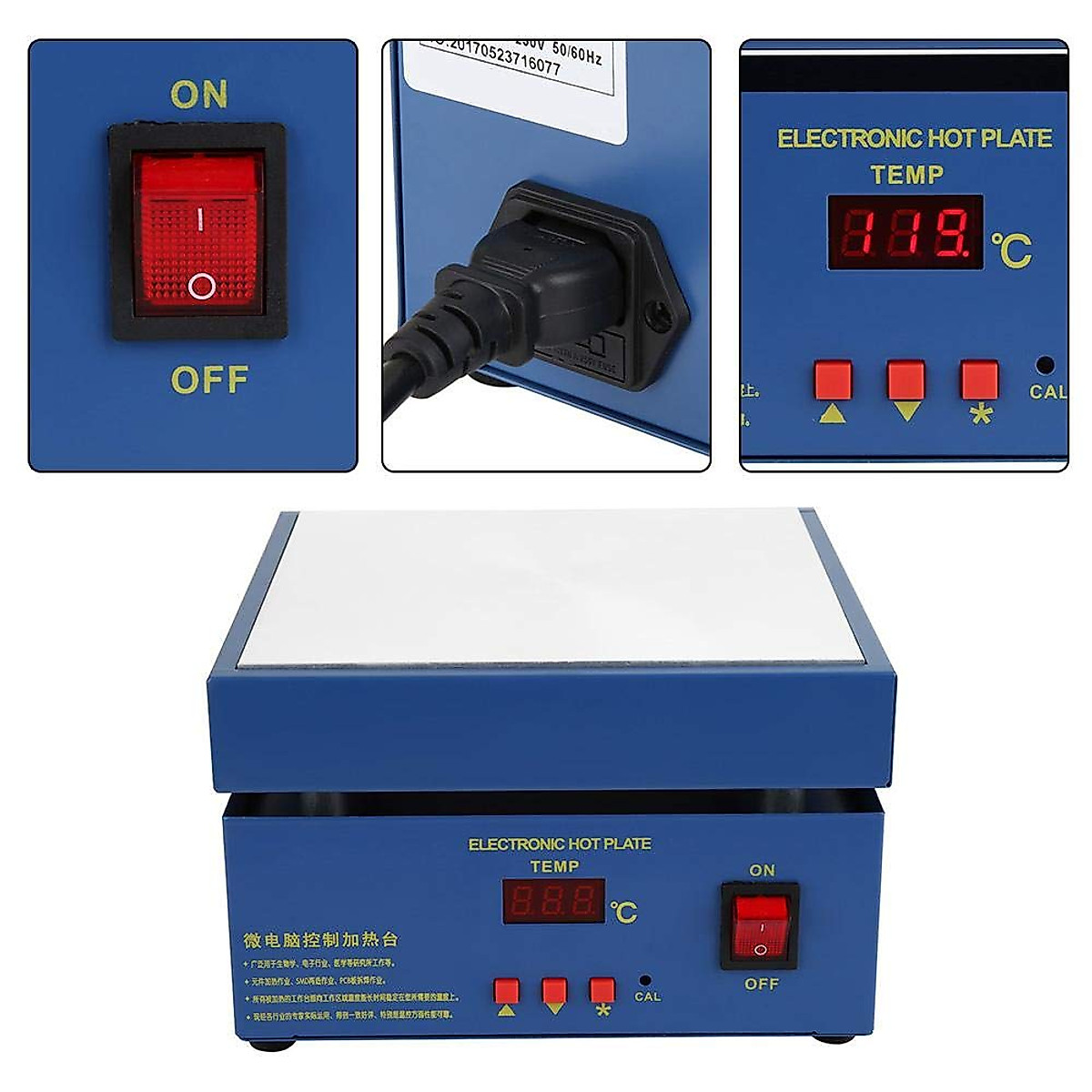 Heating Station, 200x200mm LED Microcomputer Electric Heating Plate Preheating Station 110/220V AC 800W Hot Plate PCB Preheat Oven for Soldering Station Welder (US)