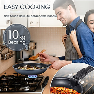 Motase 12pcs Pots and Pans Set, Nonstick Cookware Sets Detachable Handle, Induction Kitchen Cookware Set Non Stick with Removable Handle, RV Cookware Set, Oven Safe, Blue