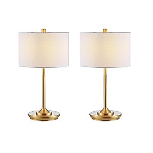 SAFAVIEH Lighting Collection Taren Modern Contemporary Brass Gold 22-inch Bedroom Living Room Home Office Desk Nightstand Table Lamp Set of 2 (LED Bulbs Included)