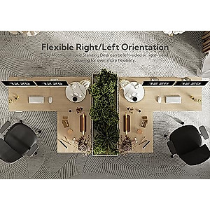 INNOVAR Solid Wood Triple Motor L Shaped Standing Desk, 63 x 55 inch Corner Stand Up Desk, Adjustable Height Home Office Desk, White Frame/Nature Top