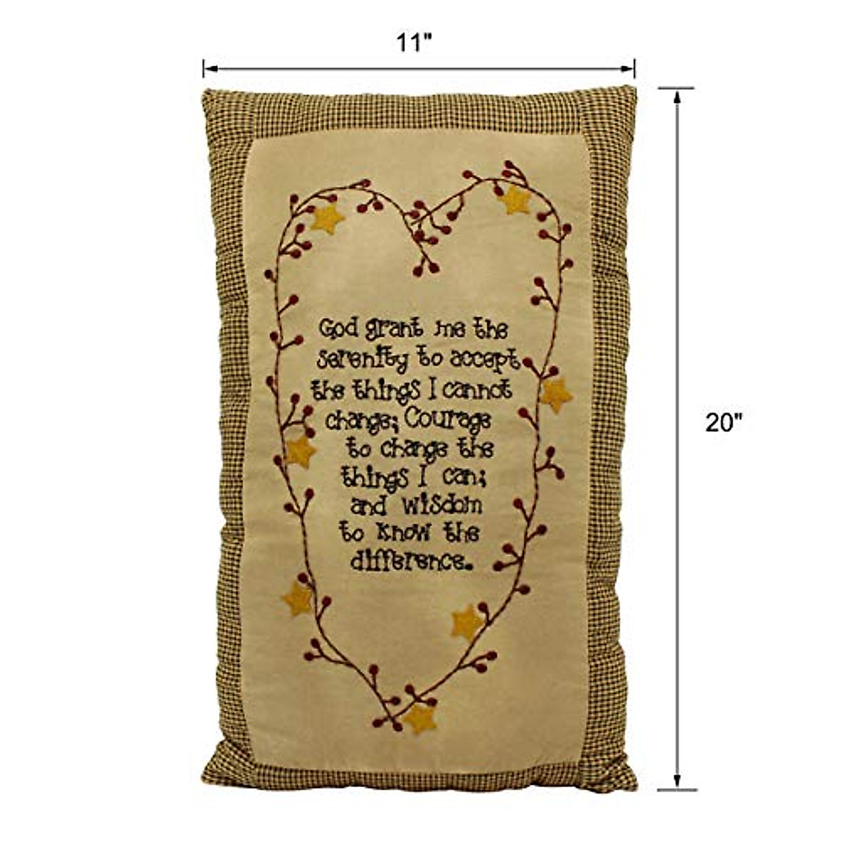 CVHOMEDECO. Rustic Rectangular Inspirational Embroidered Throw Pillow with Star Berry Vine Decorative Accent. 20 x 11 Inch