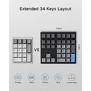 Kisnt Custom Mechanical Number Pad, QMK/VIA Programmable Wired Numpad, 34 Key Hot Swappable USB Numeric Keypad with PBT Keycaps RGB Backlit Number Pad for Laptop, MacBook,PC Desktop