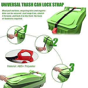 Wedhapy Trash Can Locks for Animals Trash Can Lock, 3PCS 34 Inch Adjustable Trash Can Lid Lock, Reusable Garbage Can Lock, Universal Garbage Can Locks for Animals