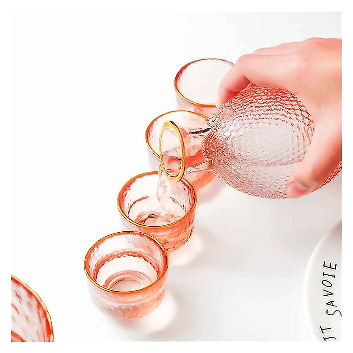 WYBW Japanese Sake Set Plum Wine Glass Fruit Jug Creative Amber Hammered Glass Jug Phnom Penh Glass Whiskey Cup Birthday Gift Party Decoration/Gilded 1Pot 2Cups