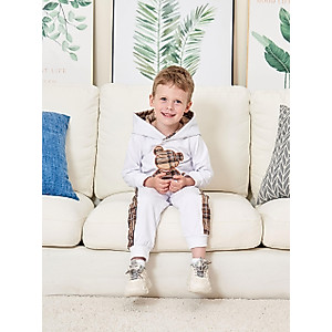 Yoxindax Toddler Baby Boy Clothes Outfits Plaid Bear Long Sleeve Hoodie Sweatshirt Patchwork Pants Fall Winter Clothes for Boys(4-5t)