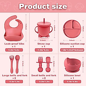 ANAVIL 8 Pack Baby Feeding Set, Silicone Toddlers Weaning Feeding Sippy Cup with Straw and Lid Baby Feeding Supplies Set (8Pack Pink)