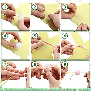 4 Sets Easter Bunny Banner, Rabbit and Easter Eggs Bunting Banner, 10 Non-woven Pennant Flags, Easter Felt Ball Garlands, Easter Pom Pom Garland Hanging Decoration for Indoor Outdoor Garden