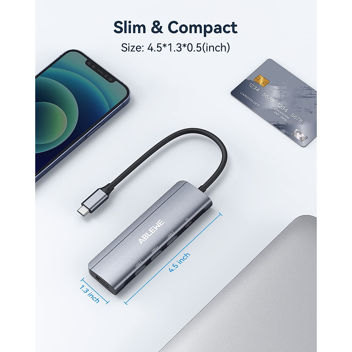 USB C Hub, ABLEWE USB C to HDMI Multiport Adapter, Thunderbolt 3 to HDMI Hub with 4K HDMI, 3*USB 3.0 and 100W PD Charging Adapter for MacBook Pro/Air 2020, iPad Pro/Chromebook/Pixelbook/XPS/Surface