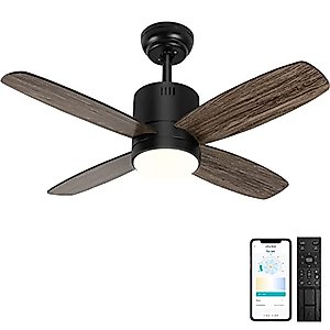 Ohniyou 38'' Ceiling Fan with Lights Remote Control - Small Outdoor Ceiling Fans with Light for Patio APP Control - Dimmable Quiet DC Ceiling Fan for Sunroom Screen Porch Living Room Bedroom(Black)