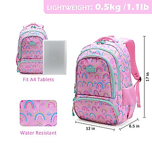 Robhomily Girls Backpack for Elementary Kindergarten Pink Kids Backpack for Girls School Backpack Lightweight Bookbags