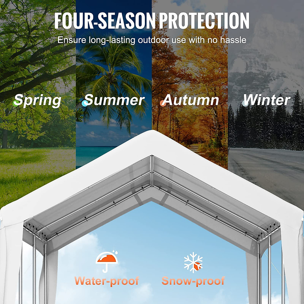 Happybuy 10 x 20 ft Carport Car Canopy, Heavy Duty Garage Shelter with 8 Legs, Car Garage Tent for Outdoor Party, Birthday, Garden, Boats, Adjustable Peak Height from 8.3 ft to 10 ft