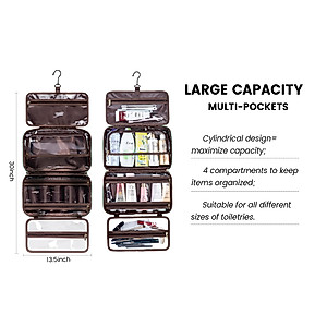 Toiletry travel Bag, Travel Bag with Hanging Hook for women, Makeup Cosmetic Bag, Travel Organizer for Accessories, Full Sized Container, Cosmetic Case for Toiletries Accessories