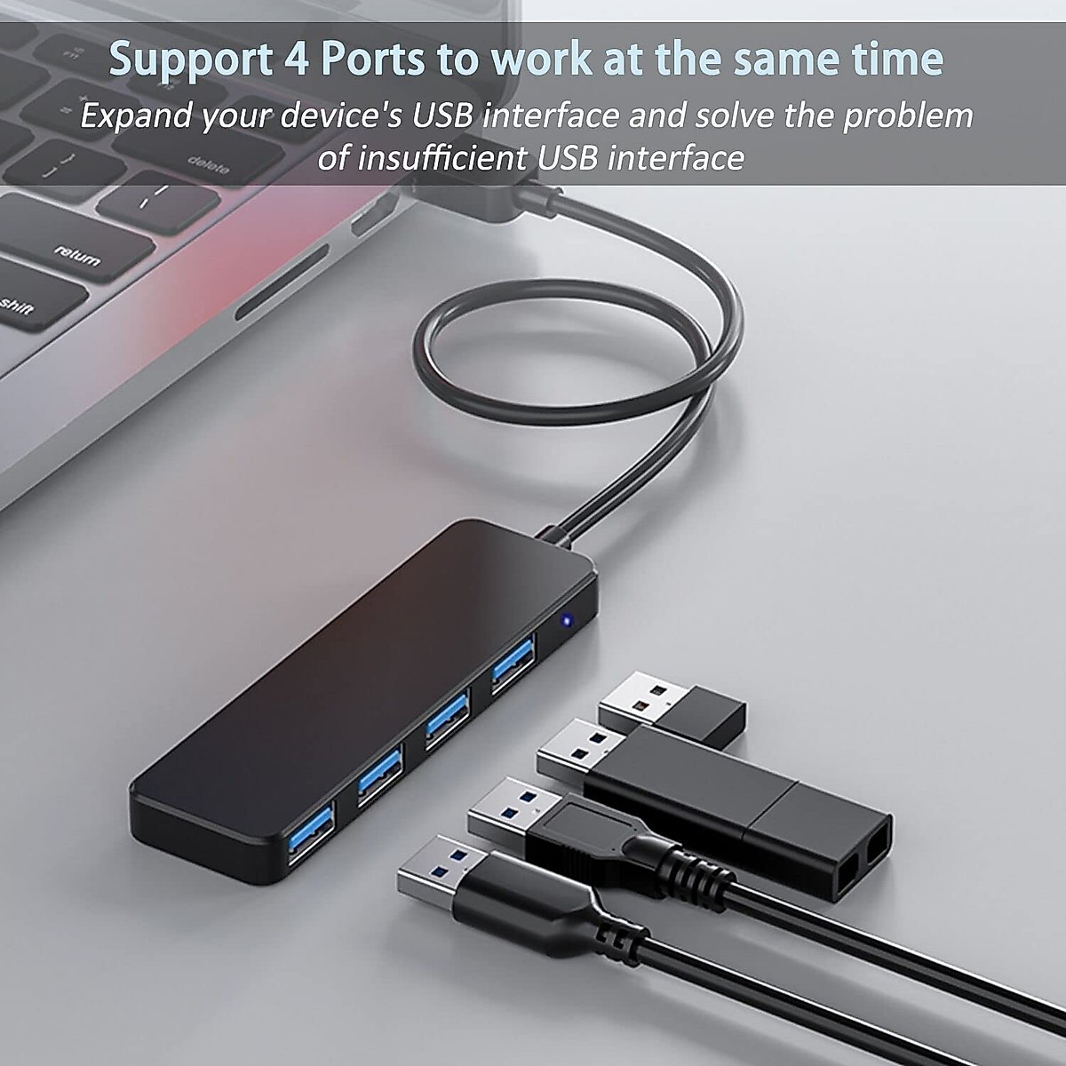 USB Hub, AKWOR 4-Port USB 3.0 Hub USB Splitter USB Expander for Laptop, Xbox, Flash Drive, HDD, Console, Printer, Camera,Keyborad, Mouse-3.3FT