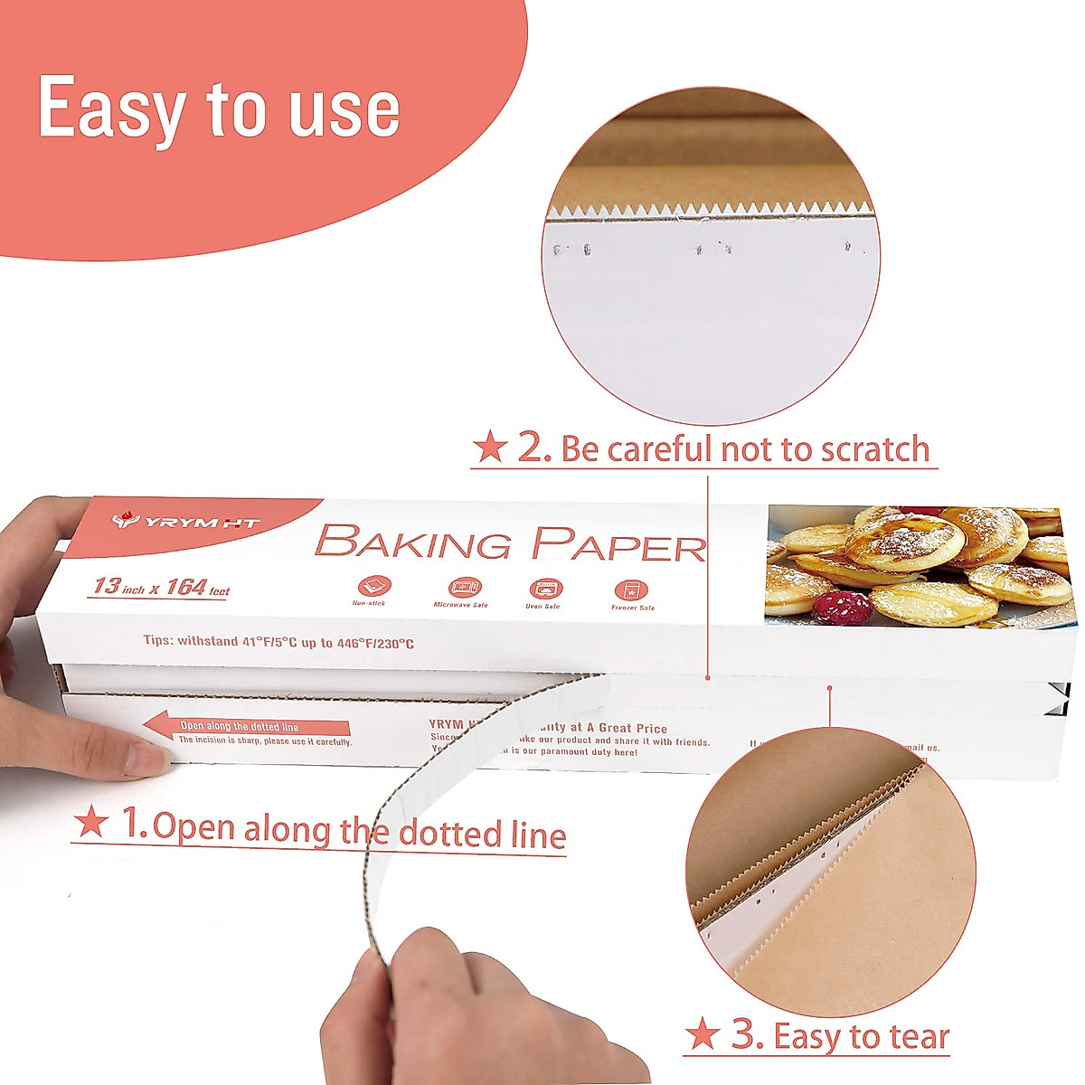 YRYM HT Parchment Paper for Baking 13 in x 164 ft - 177 SQ FT Unbleached Parchment Paper Roll, Heavy Duty Brown Baking Parchment Paper for Air Fryer, Oven