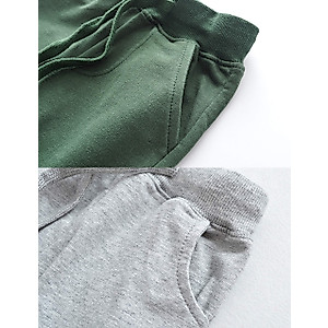 HUAER& Baby Boy's Jogger Pants Dinosaur Car Animal Print Drawstring Elastic Sweatpants (1-Pack 2-Pack) (Dark Green + Light Gray, 4T)