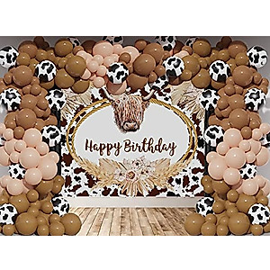 Mocsicka Highland Cow Birthday Backdrop Boho Highland Cow Happy Birthday Party Decorations Holy Cow Birthday Decorations Girl Cake Table Banner Birthday Party Supplies (7x5ft (82x60 inch))