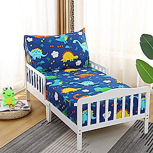 Cloele Toddler Bedding Set Dinosaur - Kids Bed Set 2 Piece Toddler Bed Sheet Set - Includes Fitted Sheet and Reversible Pillowcase - 100% Polyester Soft Baby Bedding Sheet & Pillowcase for Boys