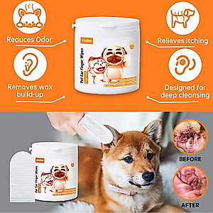 50Pcs Dog Ear Wipes Finger, Dog Ear Cleaner Wipes for Dogs and Cats, Pet Ear Wipes, Soft & Easy Otic Cleaning Pads, Remove Wax, Dirt & Stop Smelly, Itchy, Non-Irritating, All Natural Ingredients