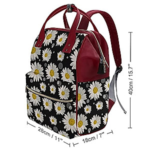 White Daisies Diaper Bag Backpack Large Capacity Mommy Bags Multifunction Nappy Bag Travel Back Pack Red-Style