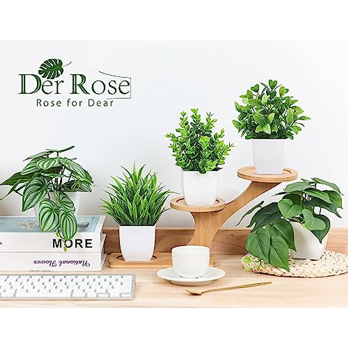 Der Rose 6 Packs Fake Plants Small Artificial Plants for Home Office Desk Bathroom Aesthetic Farmhouse Room Decor Indoor