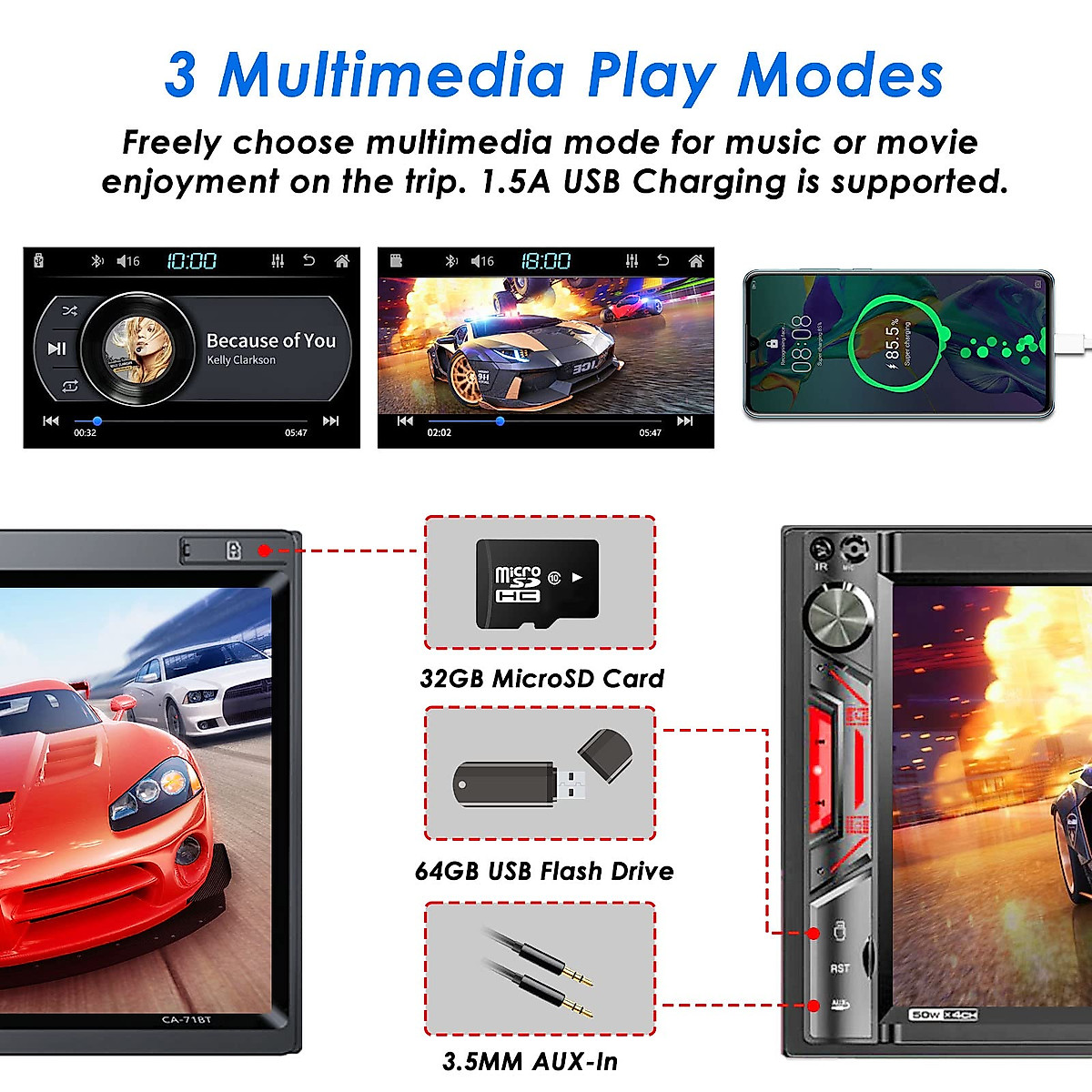 Double Din Bluetooth Car Stereo: 7 Inch LCD Touchscreen Car Audio Receiver - Mirrorlink MP5 Car Radio with AM FM RBDS Backup Camera USB SD AUX Subwoofer Phone Charge