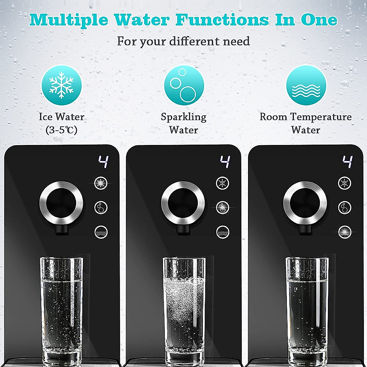 Sparkling Water Maker, Commercial Soda Maker Fizzy Drink Machine Carbonator for Home, Countertop Ice Water Cooler Dispenser and Room Black