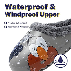 Mukinrch Slippers for Women Men House Slippers, Furry Slides House Shoes EVA Waterproof Soft Plush Bedroom Clogs Indoor Outdoor Slippers