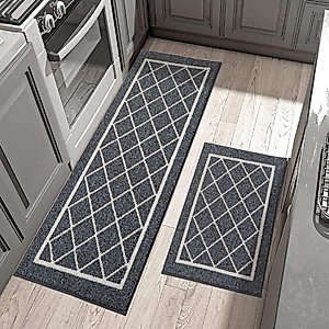BEQHAUSE-Kitchen-Rugs-Non-Slip-Kitchen-Mats-for-Floor Machine Washable Kitchen Mats 2 Pieces Grey Kitchen Runner Carpet with TPR Backing 24x35inch/24x60inch