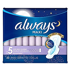 Always Pads Maxi Size 5-20 Count X-Tra Heavy Overnight (2 Pack)