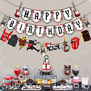 Rock and Roll Birthday Banner 3Pcs One Rocks Party Banners Rock Music Birthday Party Decoration Rock Party Hanging Cutout Banners for Rock and Roll Baby Shower Supplies