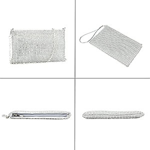 GripIt Bling Mesh Purse Small Clutch for Women Money Purse Evening Wristlet Clutch Bag Little Crystal Cell Phone Purses,Silver