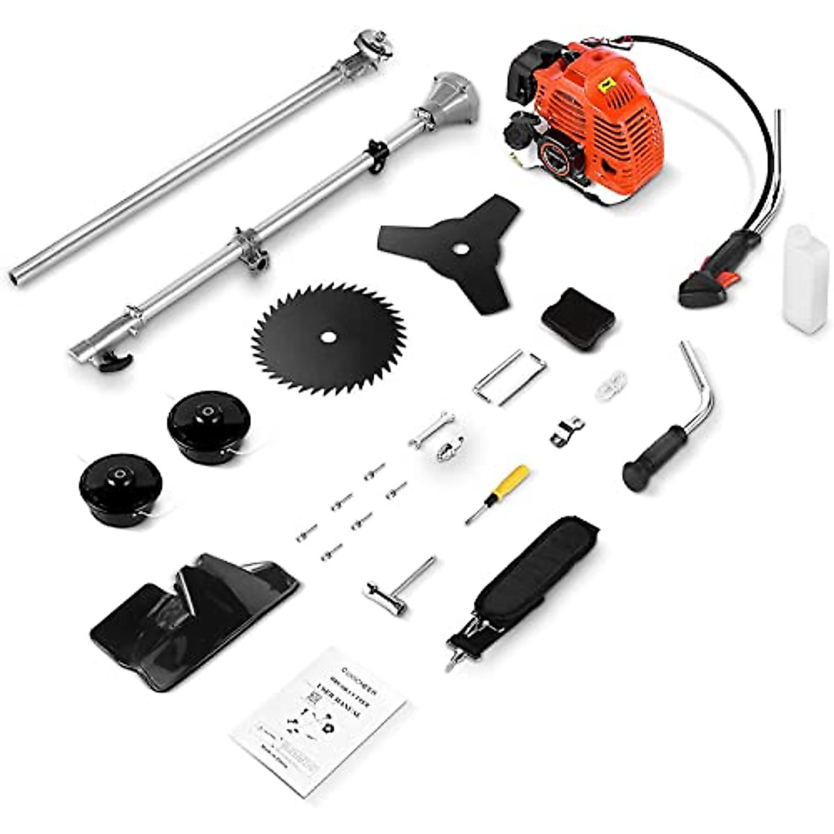 58CC Gas String Trimmer 2-Cycle Gas Brush Cutter Straight Shaft 4 in 1 Cordless Grass Edger Weed Wacker Gasoline Powered Weed Eater with 4 Detachable Heads for Lawn and Garden Care-Orange