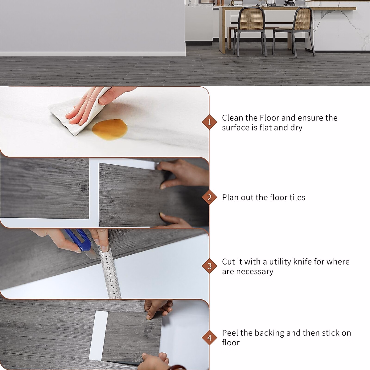 MULGREAT Peel and Stick Floor Tile, 54 Sq.Ft Self Adhesive Vinyl Flooring Plank, 36 Pieces Waterproof Heavy Duty Wood Grain Tiles, 36"x6" DIY Planks for Apartment Bathroom, Wooden Knot Pattern