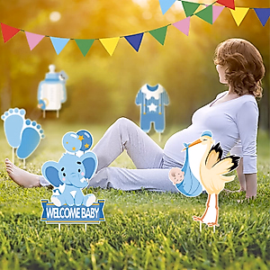 diyoohomy welcome home baby boy its a boy yard sign with stakes shower outdoor lawn blue stork elephant arrival birth plastic announcement decorations party supplies (baby boy)