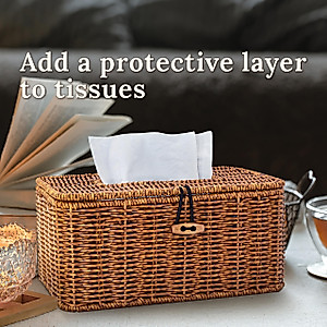 WeeNest Rectangular Wicker Tissue Box Cover - Facial Tissues Box Holder, Resin Wicker, Toffee