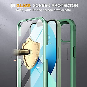 Miracase Compatible with iPhone 13 case 6.1 inch, 2023 New Full-Body Glass Clear Case Bumper Case with Built-in 9H Tempered Glass Screen Protector for iPhone 13, Acacia Green