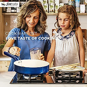 10 Pcs Pots and Pans Sets, Nonstick Cookware Set, Induction Pan Set, Chemical-Free Kitchen Sets, Saucepan, Saute Pan with Lid, Frying Pan, Blue