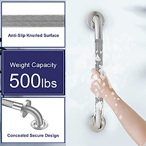 2 Pack Shower Grab Bar with Knurled Anti-Slip Grip 18 Inch ADA Compliant 500lbs Supporting with Concealed Screws 304 Stainless Steel Brushed Nickel Handicap Bars for Bathroom