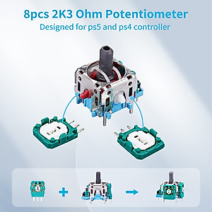 Joysticks Replacement for PS5 Controller, AOLION 3D Joystick Module Parts, 55 PCS Controller parts with 8 Potentiometer, 2 Joystick, Thumbstick, 10 Protective Ring and More black