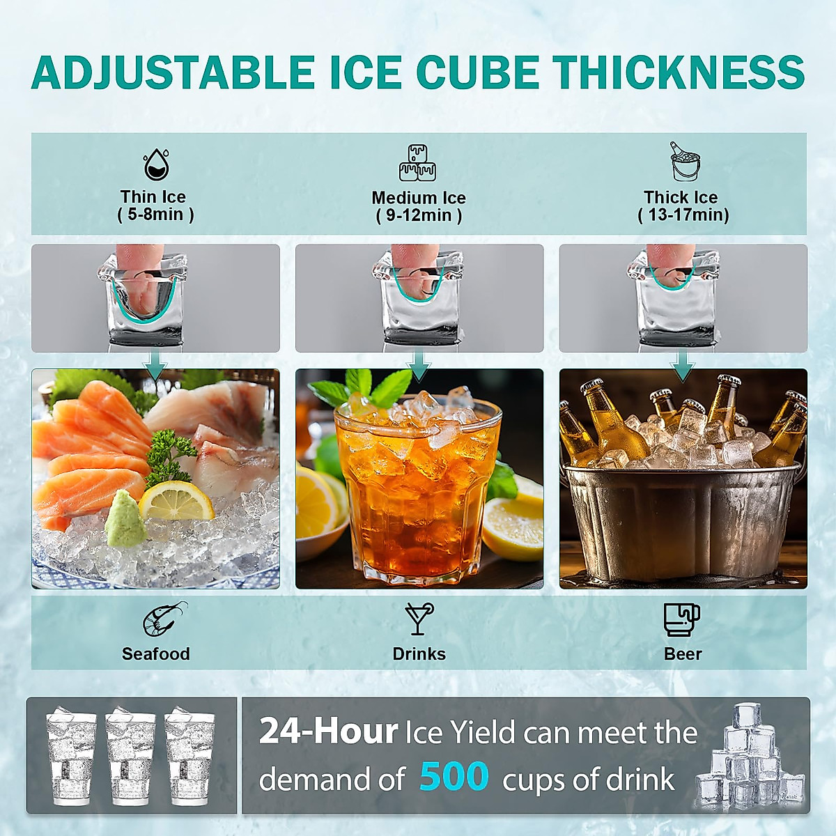 RAPSUAR Commercial Ice Maker Machine, 150Lbs/24H with 45Lbs Large Ice Capacity, 55Pcs Clear Ice Cubes Ready in 8-15Mins, Freestanding Stainless Steel Ice Making Machine for Home Party Bar