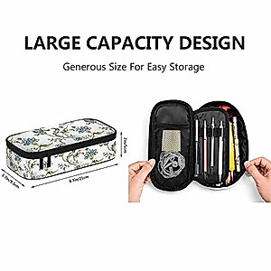 Yekiua Flowers Pencil Case Ethnic Japanese Floral Big Capacity Pencil Pouch Office College Makeup Bag