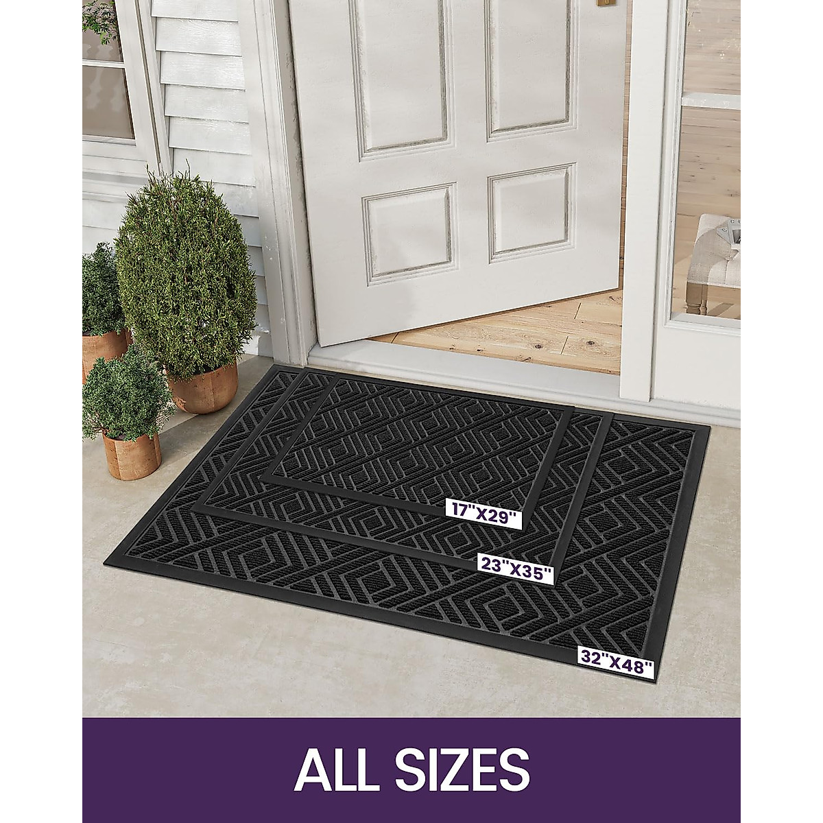 DEXI Door Mat Heavy Duty Outdoor Indoor Doormat, Stain and Fade Resistant, Non Slip Front Door Mats, Patio Entryway Floor Mat, 17"x29", Checkered Black